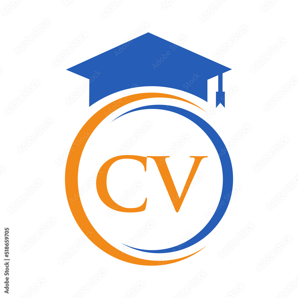 Letter CV Education Logo Concept With Educational Graduation Hat Vector ...