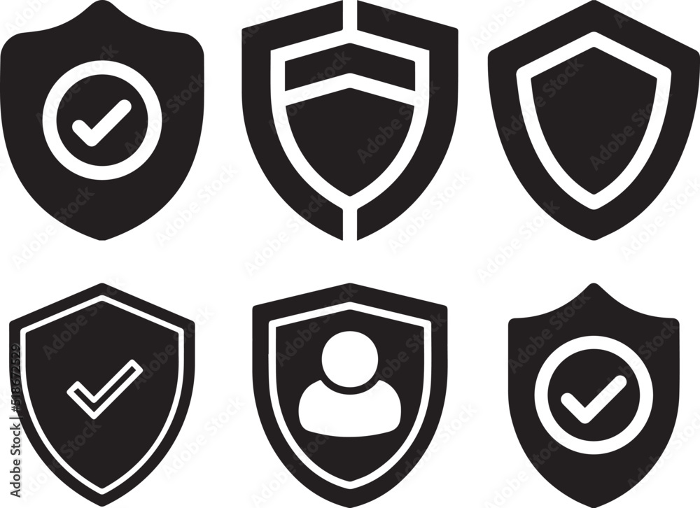 Vetor de Security shield symbols. Set of security shield icons, security shields with check ...