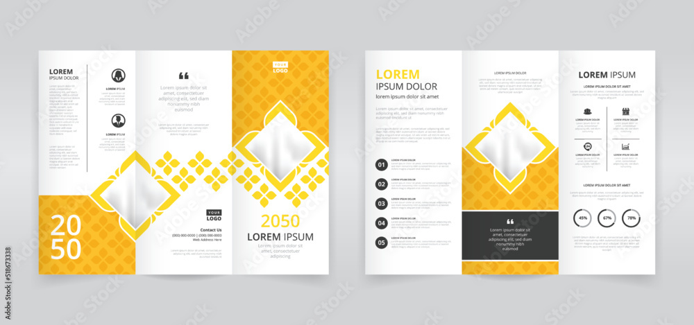 Yellow and black colored elegant trifold brochure template, trifold ...