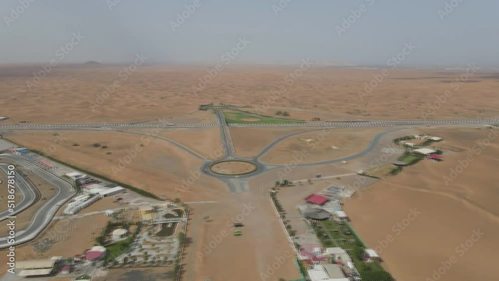 Hatta Oman Road Dubai Desert. An aerial view of a desert road located ...