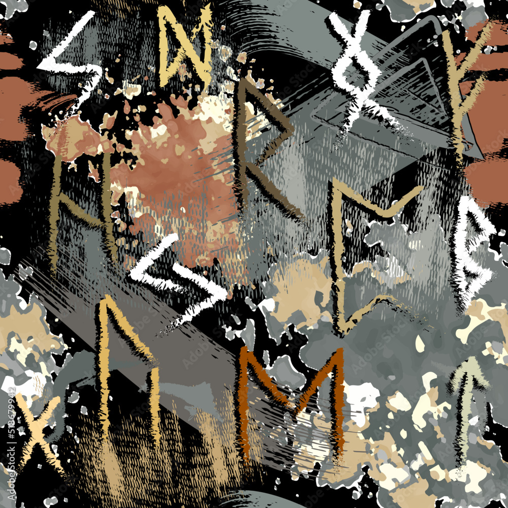 Runes. Hand drawn runic letters seamless pattern. Magic signs and ...