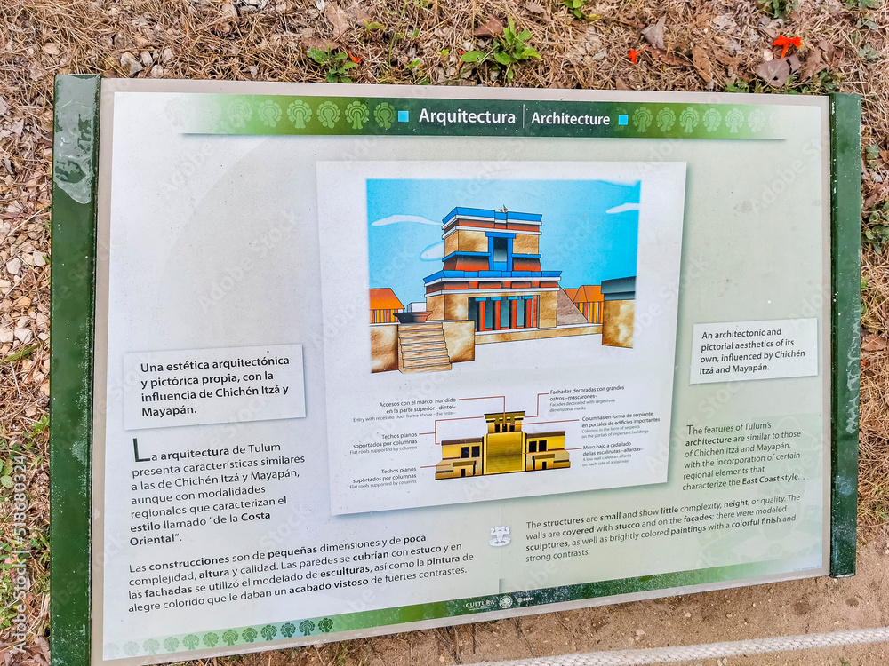Tulum ruins Mayan site temple pyramids information sign board Mexico ...