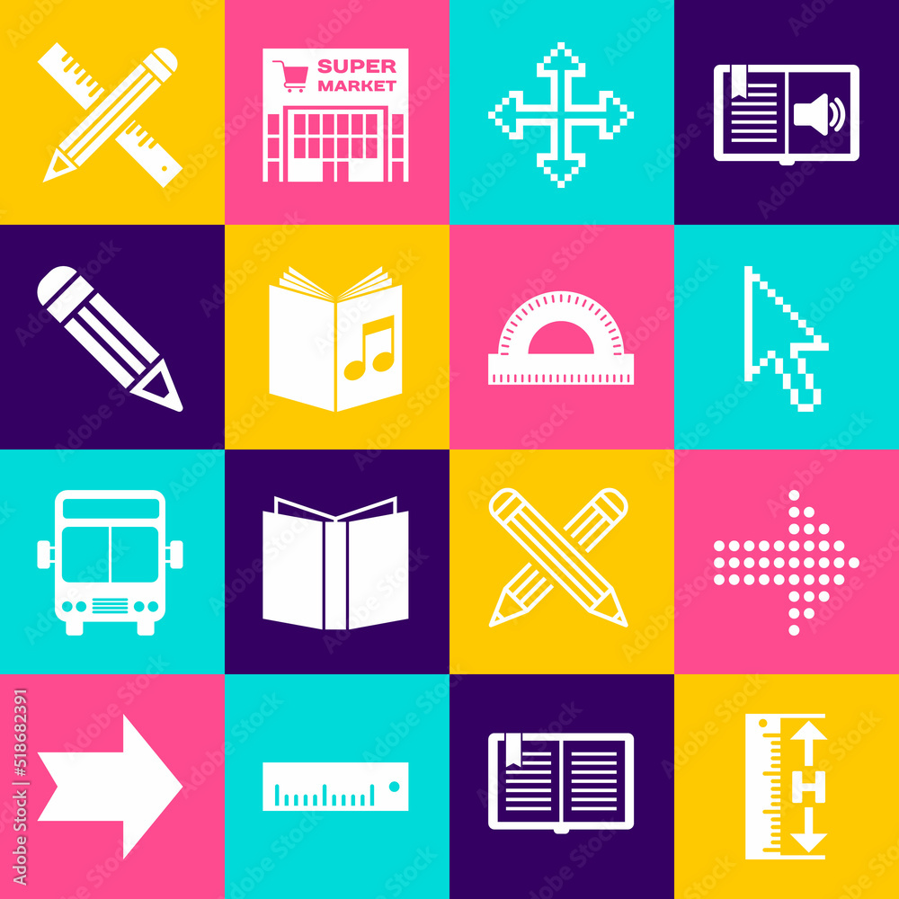 Set Measuring height and length, Dots arrow, Pixel cursor, arrows four ...