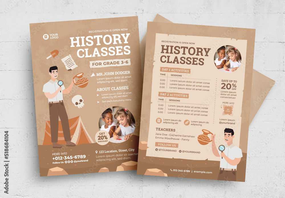 History Class Archaeology School Education Flyer Poster Stock Template ...