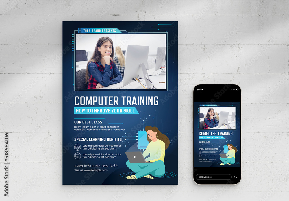 Ict Computer Training It Education Flyer Poster Stock Template | Adobe ...