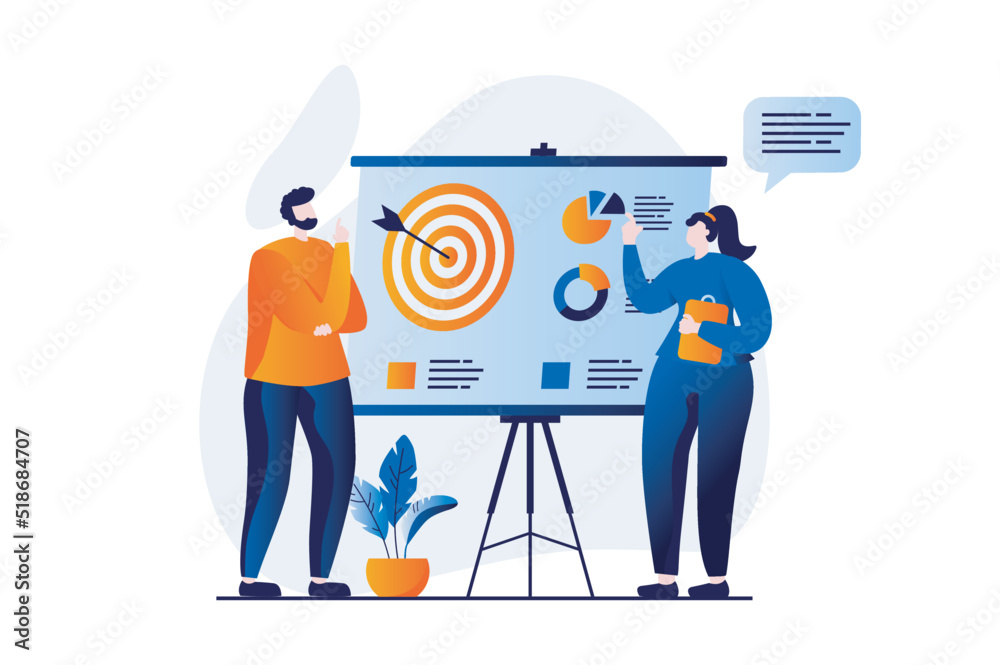 Strategic planning concept with people scene in flat cartoon design ...