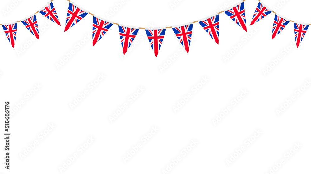 UK flag garland. Union Jack pennants chain. British party bunting ...