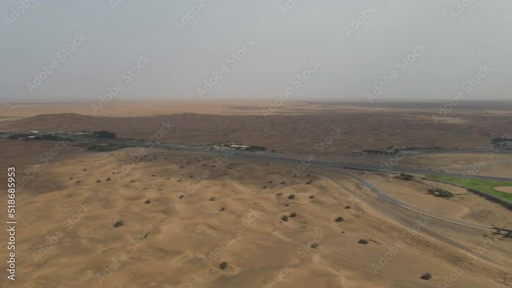 Hatta Oman Road Dubai Desert. An aerial view of a desert road located ...