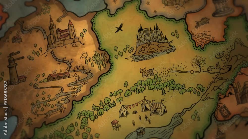 old treasure map for medieval epic fantasy adventure - tour animation ...