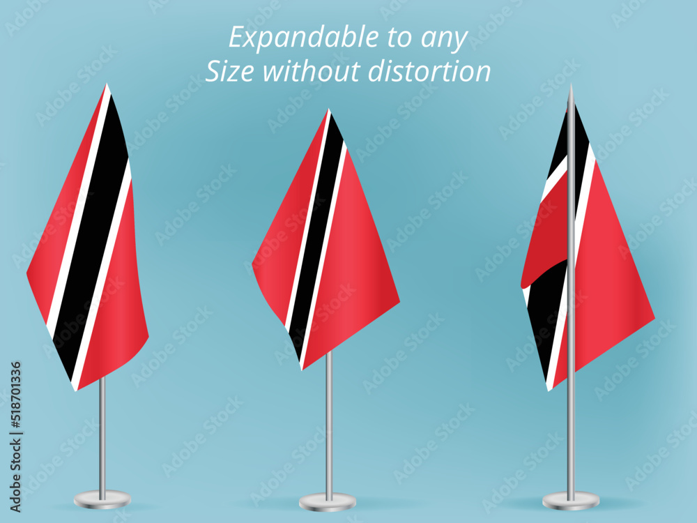 Flag of Trinidad and Tobago with silver pole.Set of Trinidad and Tobago ...
