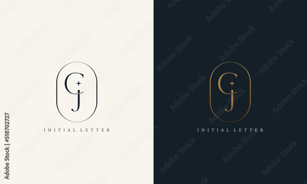 premium CJ logo monogram with gold circle frame. luxury initials design ...