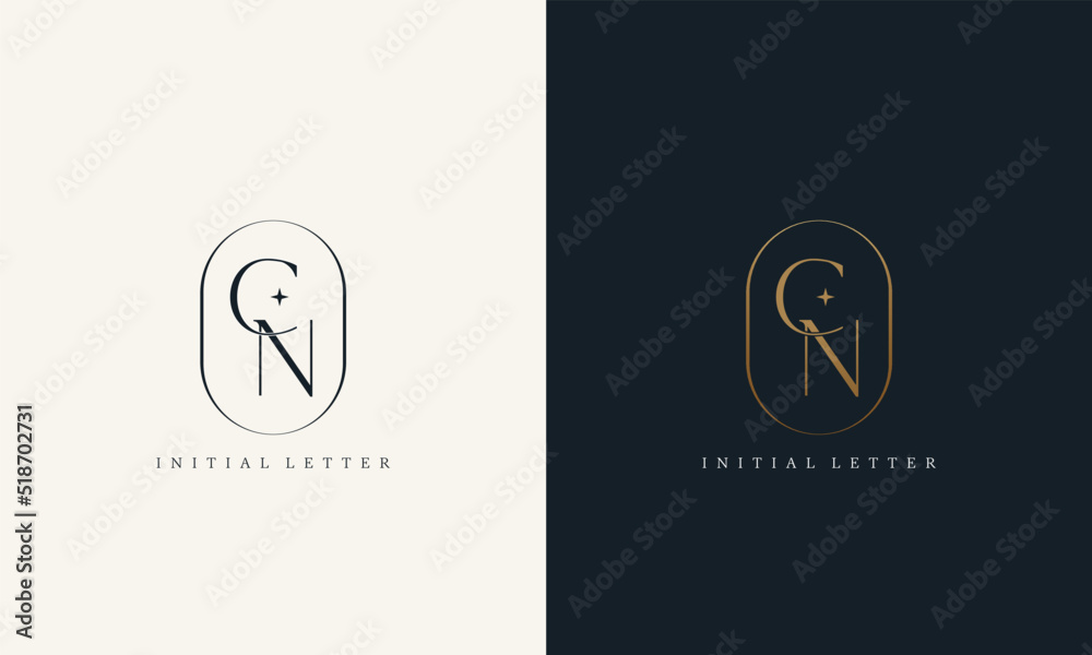 Vetor de premium CN logo monogram with gold circle frame. luxury ...