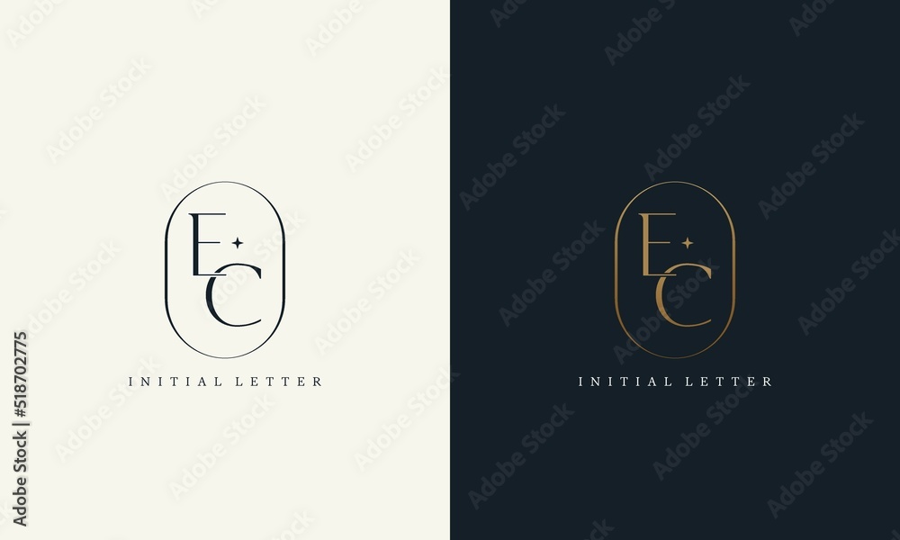 premium EC logo monogram with gold circle frame. luxury initials design ...
