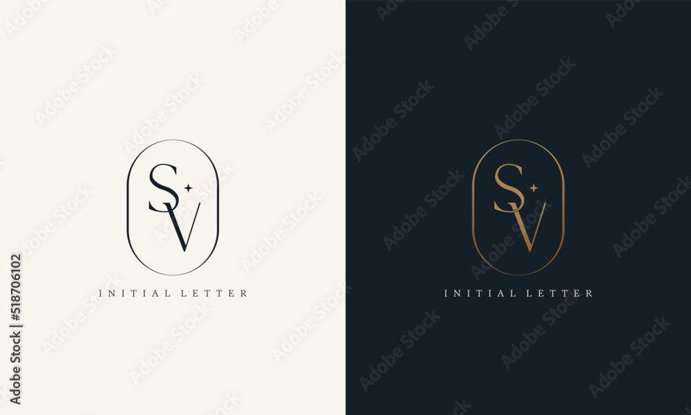 premium SV logo monogram with gold circle frame. luxury initials design ...