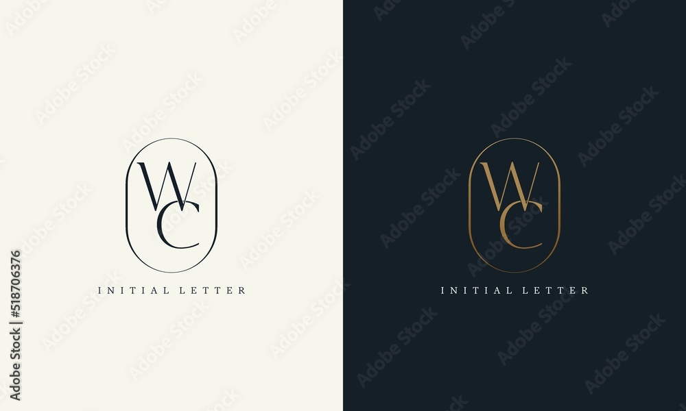 premium WC logo monogram with gold circle frame. luxury initials design ...