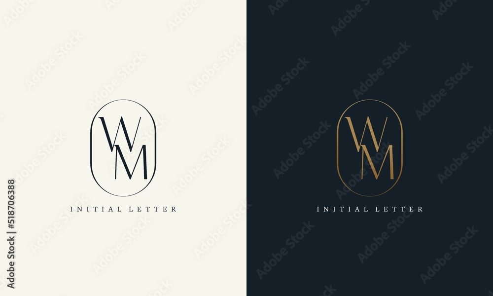 premium WM logo monogram with gold circle frame. luxury initials design ...