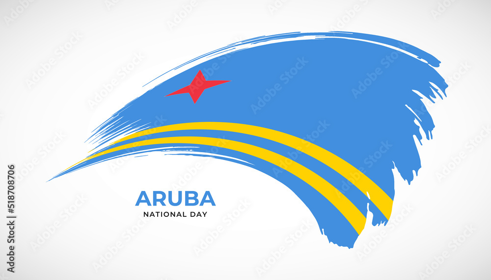 Hand drawing brush stroke flag of Aruba with painting effect vector ...