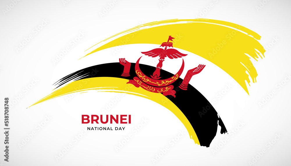 Hand drawing brush stroke flag of Brunei with painting effect vector ...