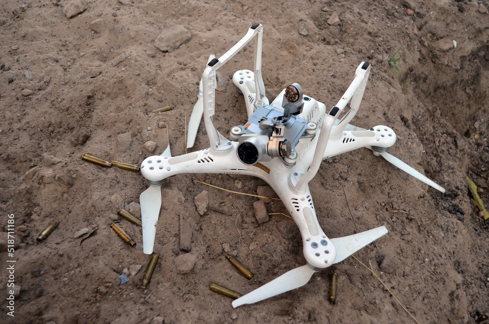 Weapons of the Third World War. Concept.Crashed drone Phantom 3 Pro ...