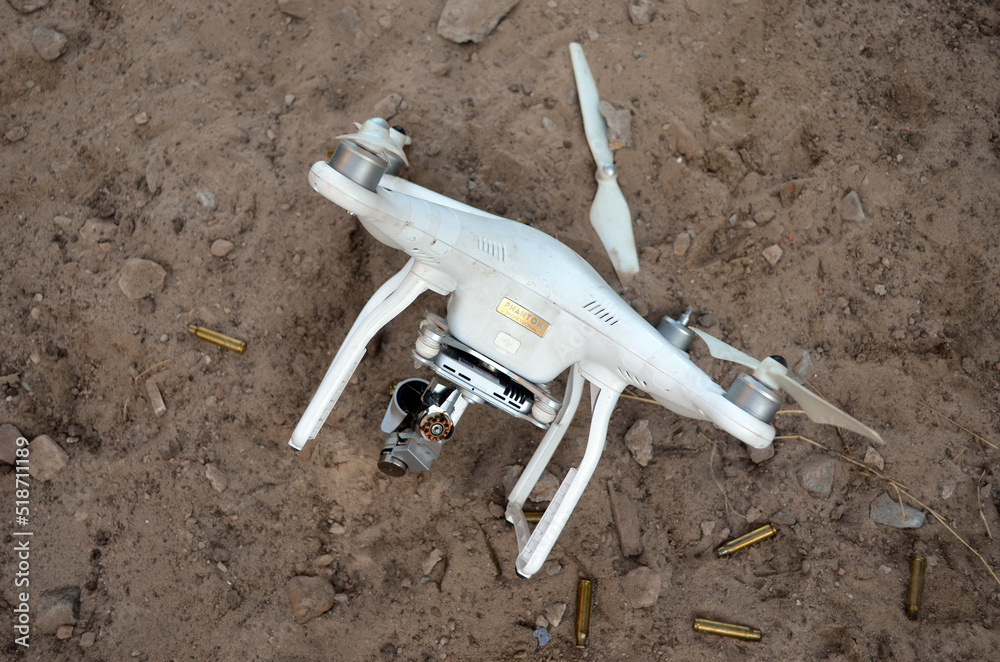 Weapons of the Third World War. Concept.Crashed drone Phantom 3 Pro ...