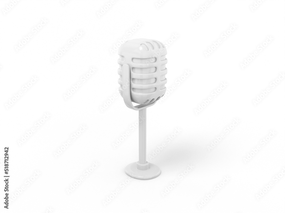 White mono color vintage microphone on a white solid background ...