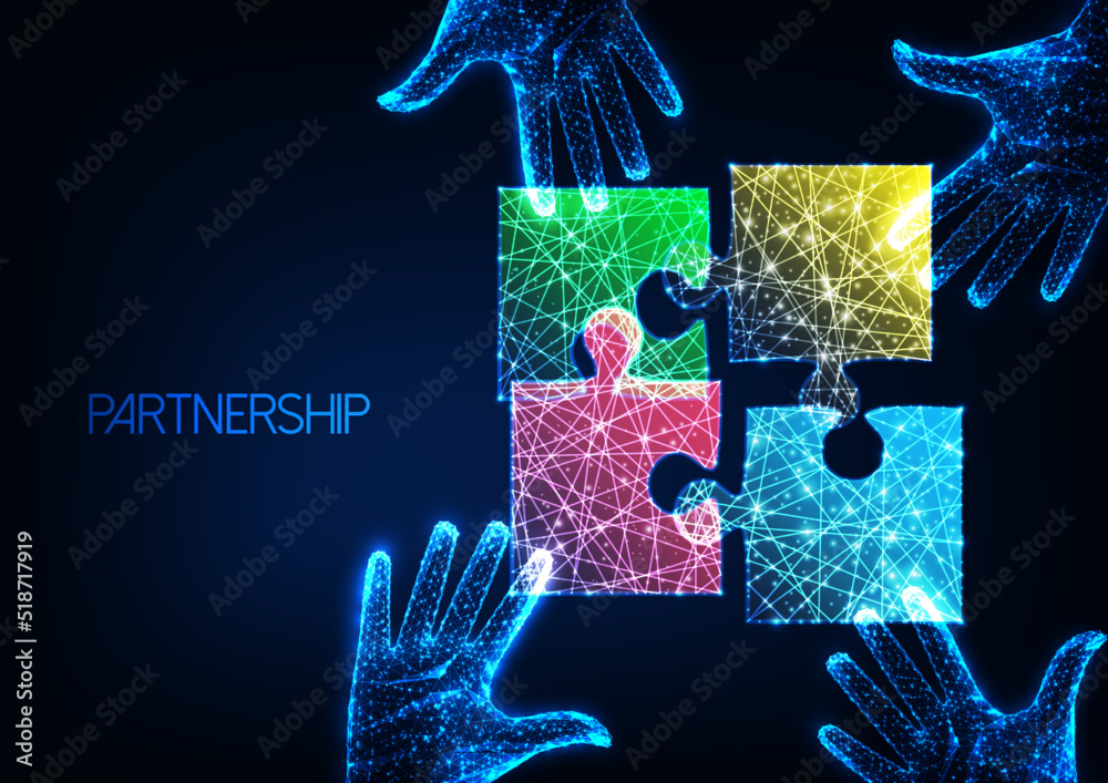 Partnership, teamwork business concept with colorful puzzle pieces and ...