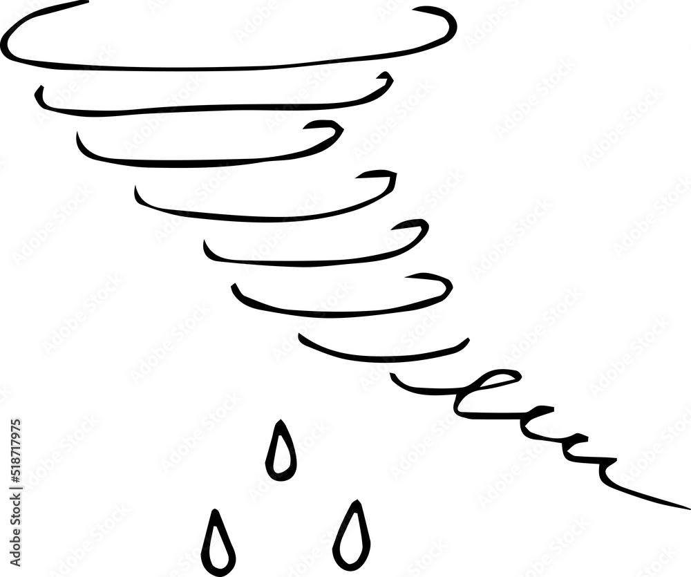 Simple hurricane with raindrops, hand-drawn. Hand-drawn doodles ...
