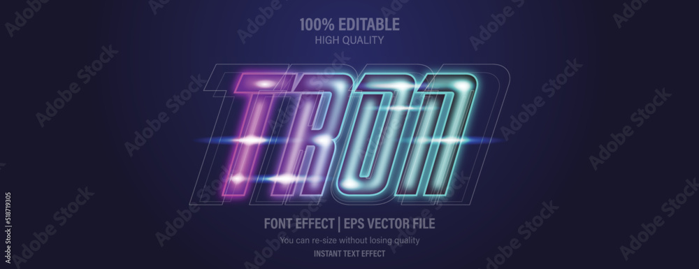 Neon Tron Editable 3D Text Style Effect Premium template Stock Vector ...