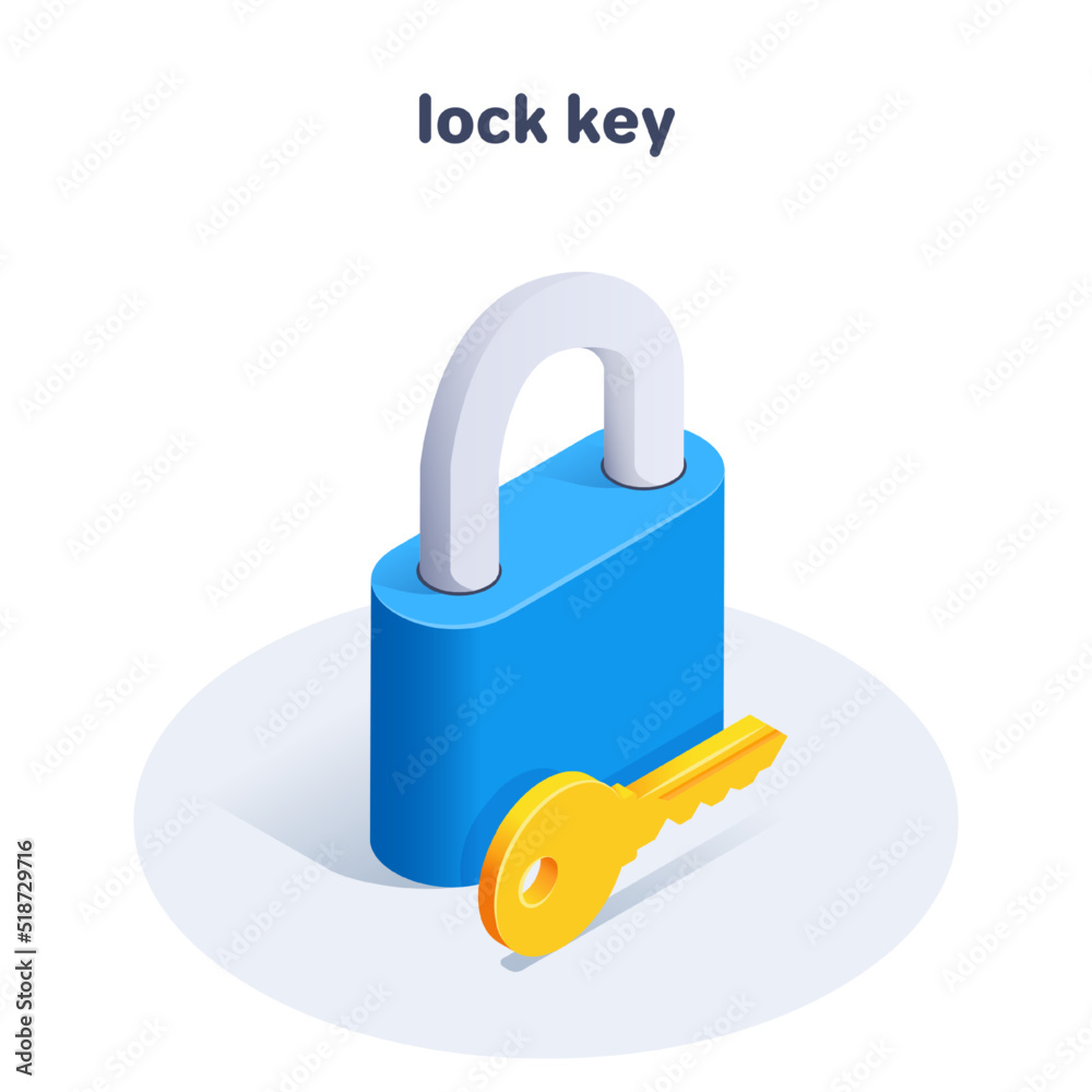 isometric vector illustration isolated on white background, lock key icon Stock Vector | Adobe Stock
