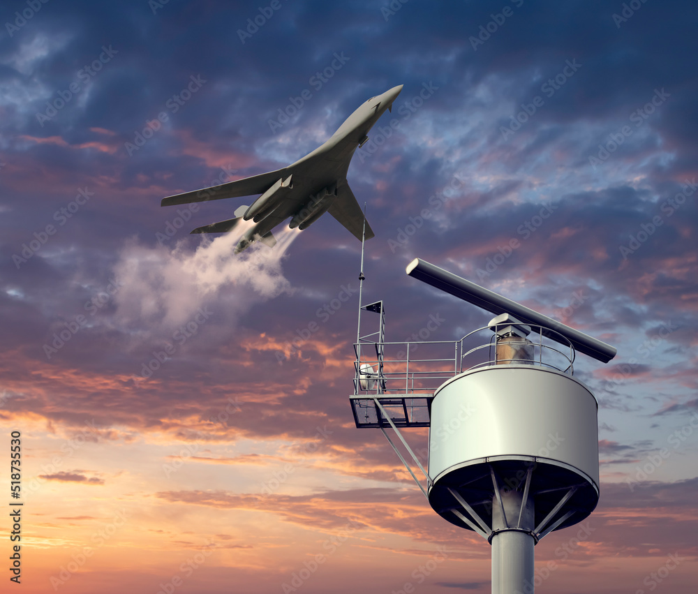 Rotating coastal radar surveillance station under the cloudy summer ...