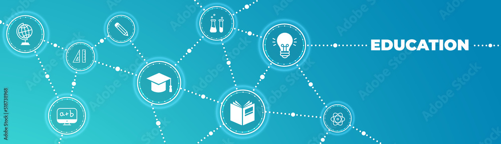 education icon concept: school, college, studying interconnected ...