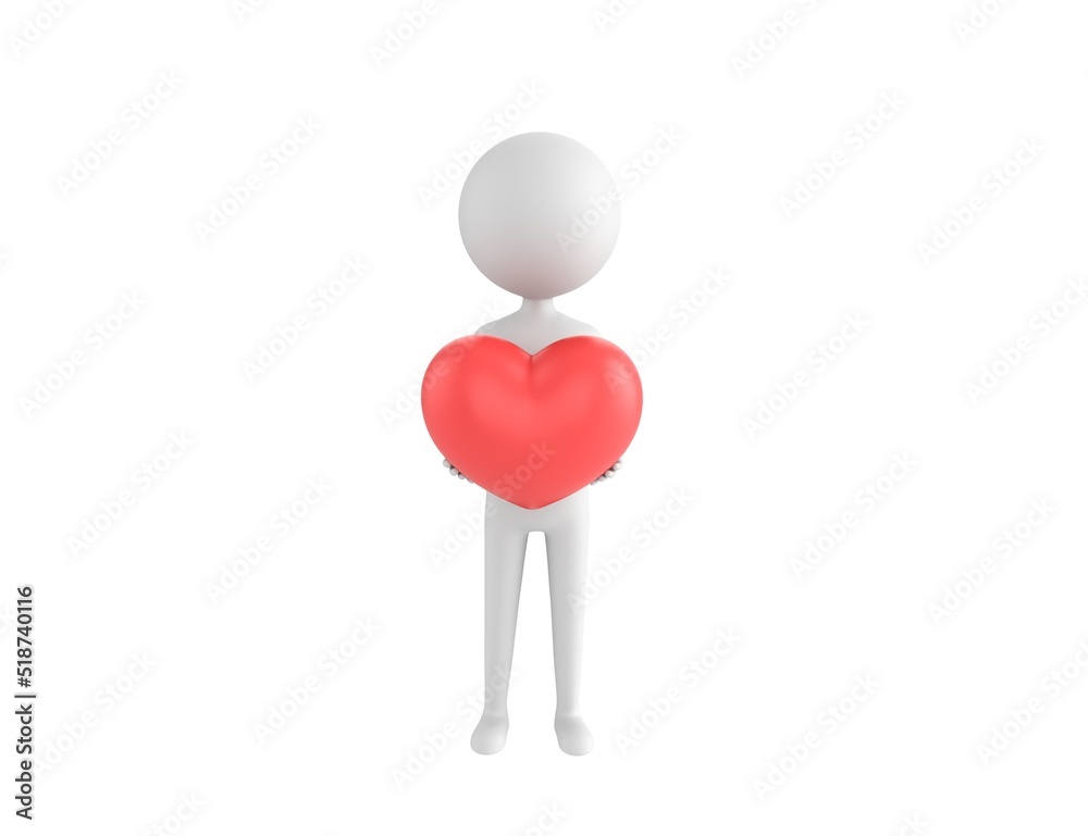 Stick Man character giving red heart in 3d rendering. Stock ...