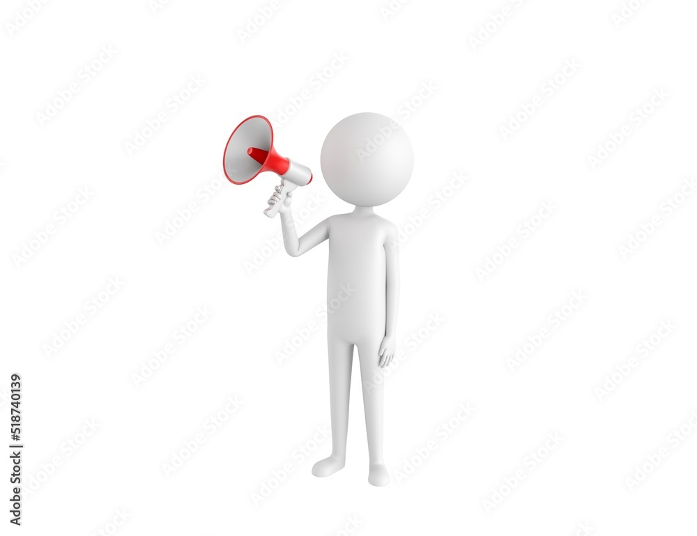 Stick Man character speaking in megaphone in 3d rendering. Stock ...