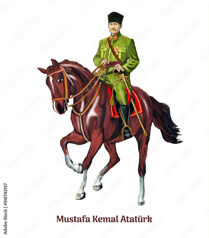 'mustafa kemal atatürk' drawing on horse. hand drawing vector ...