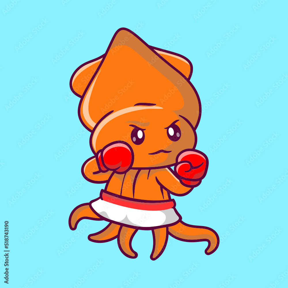 Octopus with boxing gloves cartoon character. animal mascot isolated ...