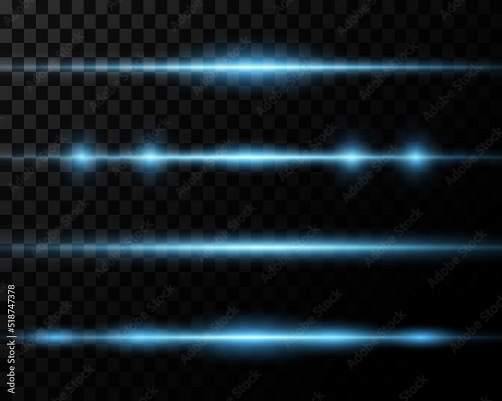 Set of neon blue lines and flashes on a transparent background. Vector ...