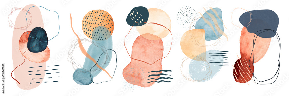 Collection of abstract art backgrounds. Hand drawn. Watercolor spots ...