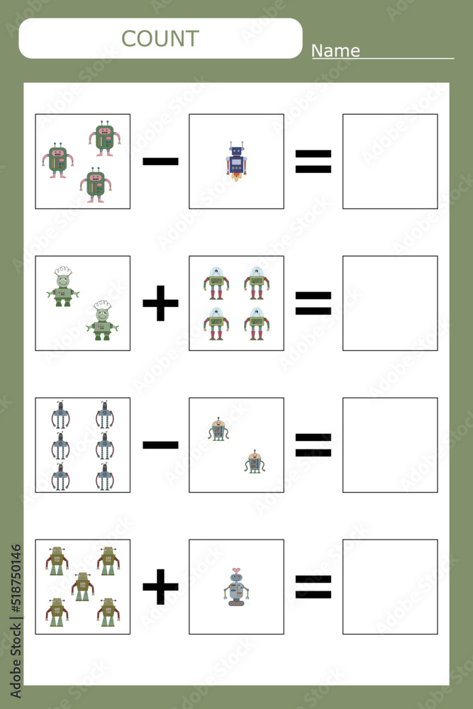 How many counting game with funny robots. Worksheet for preschool kids ...
