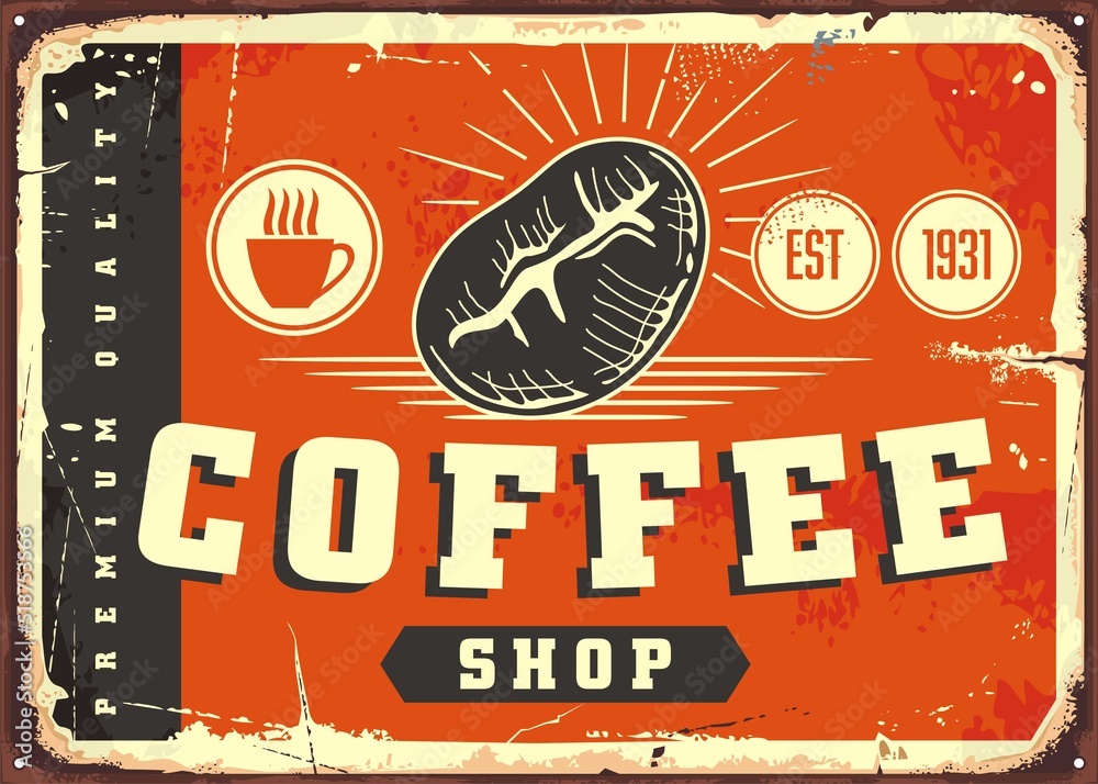 Vecteur Stock Vintage coffee shop advertising tin sign. Promo poster ...