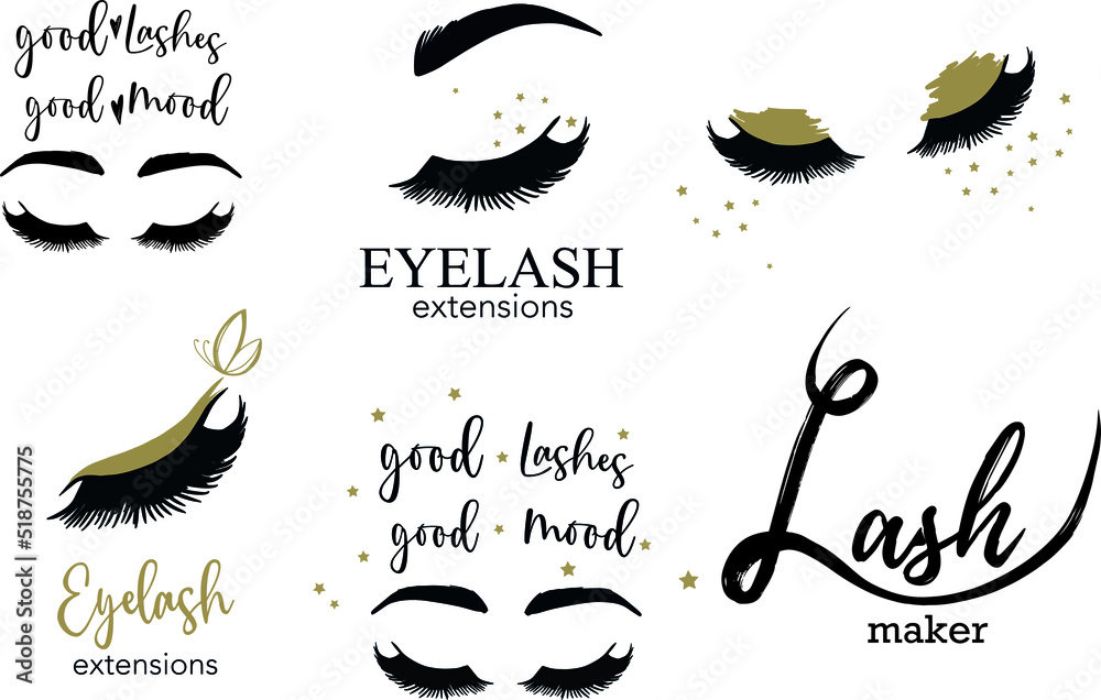 Set of vector illustrations of eyes with long eyelashes. For beauty ...