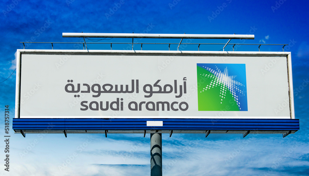 Advertisement billboard displaying logo of Saudi Aramco Stock Photo ...
