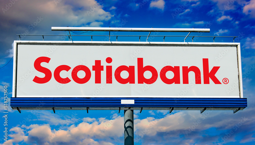 Advertisement billboard displaying logo of Scotiabank Stock Photo ...