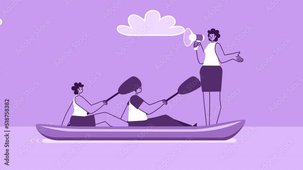 Purple Style People Flat Characters with Woman Captain with Megaphone ...