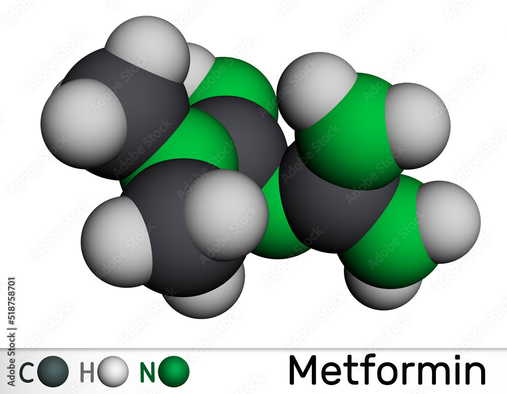 Metformin molecule. It is biguanide antihyperglycemic agent used in ...