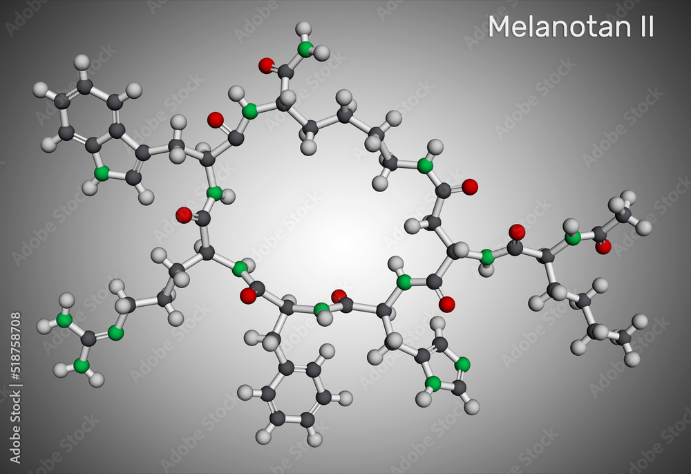 Melanotan II molecule. It is synthetic analogue of the peptide hormone ...