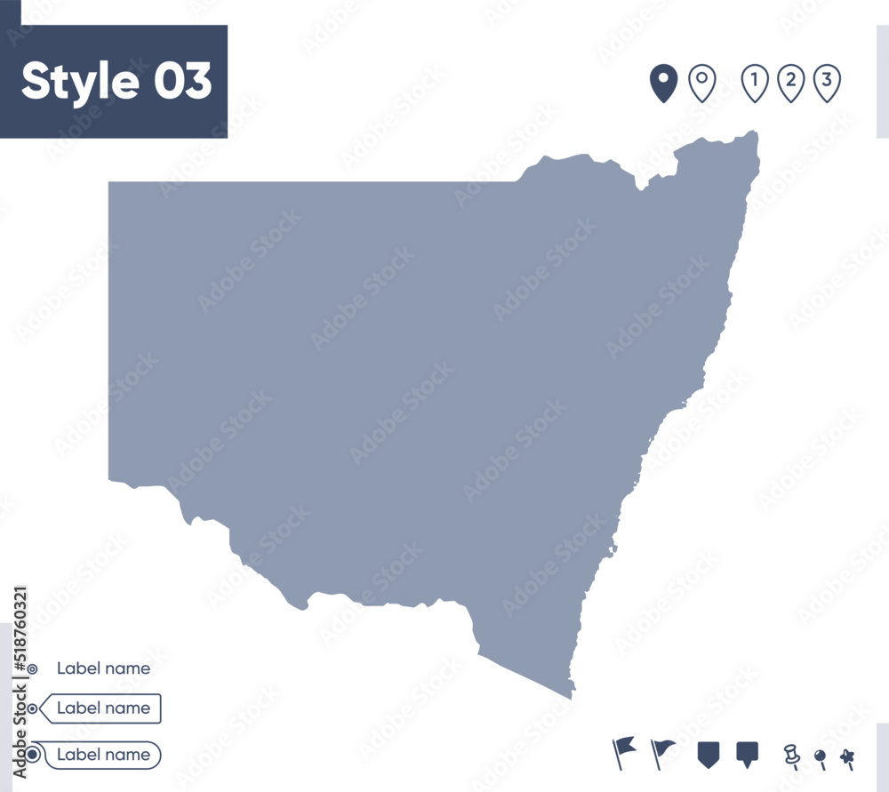 New South Wales, Australia - map isolated on white background. Outline ...