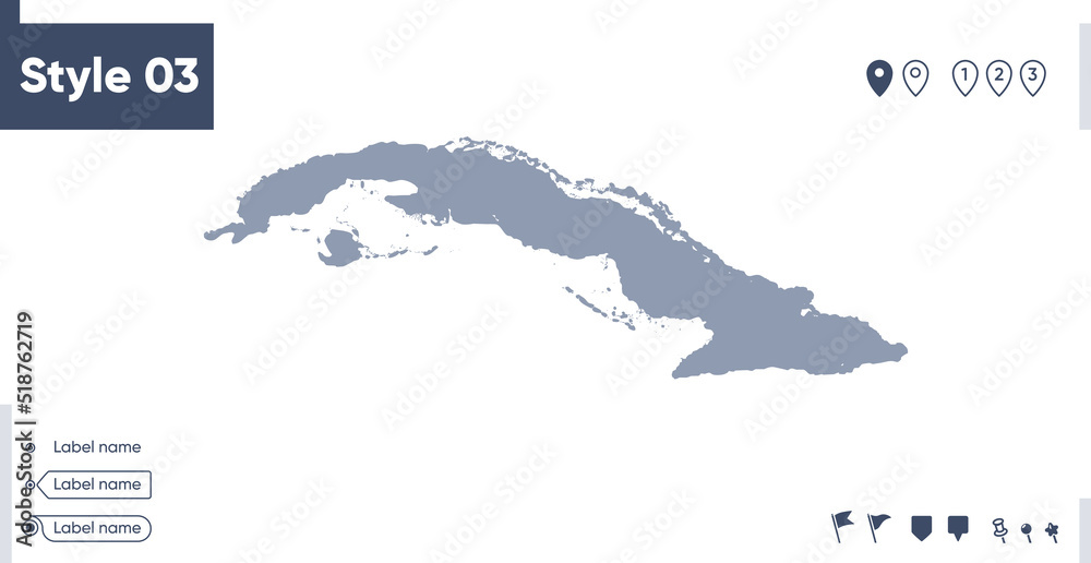 Cuba - map isolated on white background. Outline map. Vector map. Shape ...