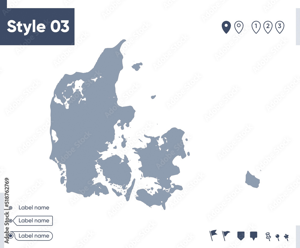 Denmark - map isolated on white background. Outline map. Vector map ...