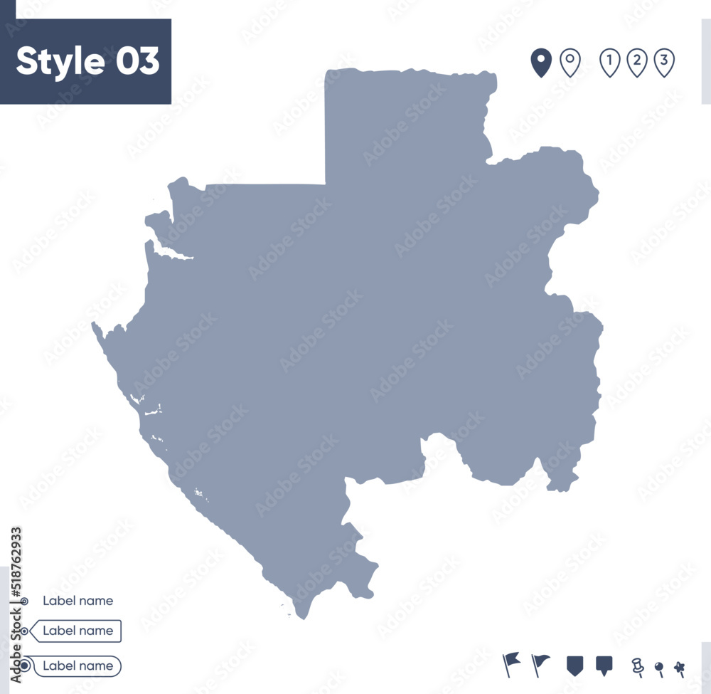 Gabon - map isolated on white background. Outline map. Vector map ...