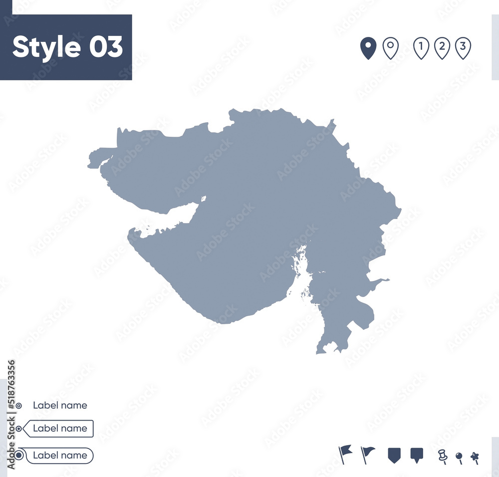 Gujarat, India - map isolated on white background. Outline map. Vector ...